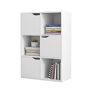 Aybihous3 Storage Bookcase with 6 Cube Organizers,3 Cabinets with Doors and 3 Open Cubes Book Display Shelves 3 Tiers,Storage Case Bookshelf for Living Room/Bedroom/Study/Office/Library,White On-Site