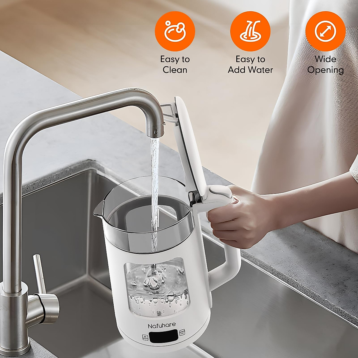 Electric Kettle with Temperature Control, 5 Presets Colors LED Lights, 1500W Fast Boiling, Glass Tea Kettle & Hot Water Boiler, Keep Warm, 100% BPA Free, Stainless Steel Bottom, 1.7L (White, 1.7L)