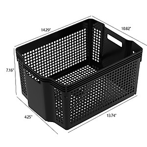 Bringer 12-Pack Large Plastic Organizer Baskets, Stacking Plastic Storage Basket, Black