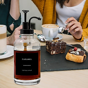 MFBJXC 2-Pack Coffee Syrup Dispenser for Coffee Bar, 16.9 oz 500 ml Glass Syrup Bottle with 36 Labels, Syrup Pump Dispenser for Coffee Bar(Black pump)