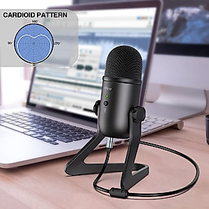 FIFINE USB Podcast Microphone for Recording Streaming, Condenser Computer Gaming Mic for PC Mac PS4. Headphone Output&Volume Control, Mic Gain Control, Mute Button for Vocal, YouTube. (K678)