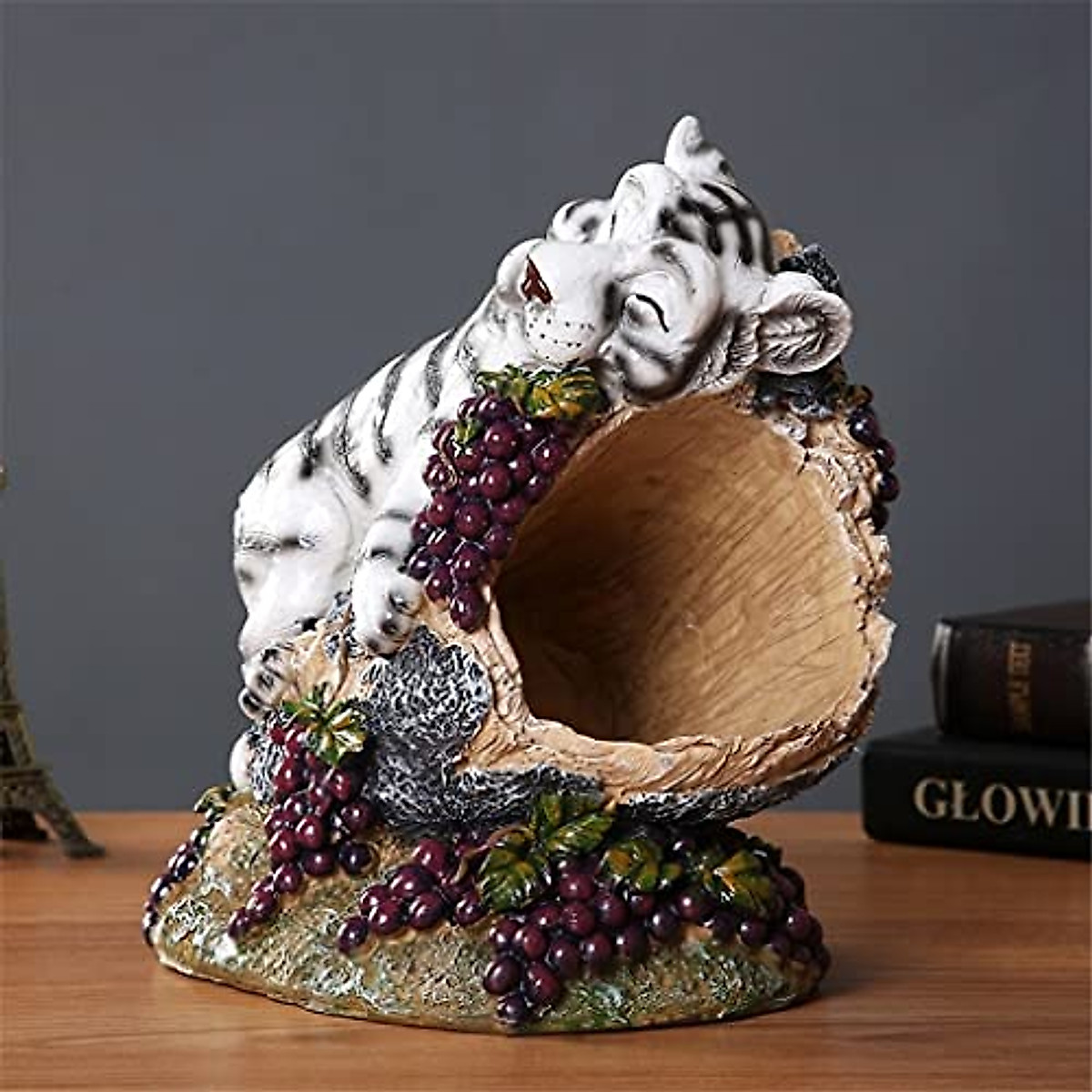 DLOETT Resin Sleeping Tiger Wine Rack Decorative Tree Stump Grape Bottle Rack Wine Set Decorative Wine Set