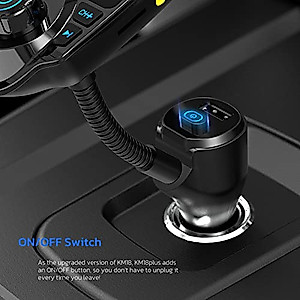 Nulaxy Bluetooth FM Transmitter for Car, Upgraded Manual Power On/Off Switch Wireless Car Radio Bluetooth Adapter Supports Hands free Calls, USB Fast Charging, microSD Card, Aux Play - KM18 Plus Black