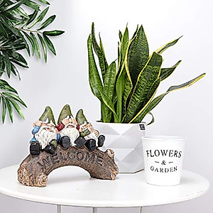 Gnome Garden Decor, Fairy Garden Welcome Sign Statues Whimsical Gnomes Sculptures for Yard Patio Outside Home