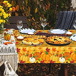 Set of 4 Fall Plastic Tablecloths Pumpkin Maple Leaf Table Covers Fall Plaid Disposable Tablecloths Autumn Checkered Waterproof Tablecloth for Thanksgiving Party Supplies Halloween, 54 x 108 Inch