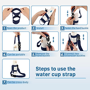 Water Bottle Holder with Strap, Water Bottle Carrier with Adjustable Shoulder Strap & Carabiner for 12/25/32/40/64 oz Universal/Hydro Flask Water Bottles for Walking Hiking Gym (Bottle Excluded)