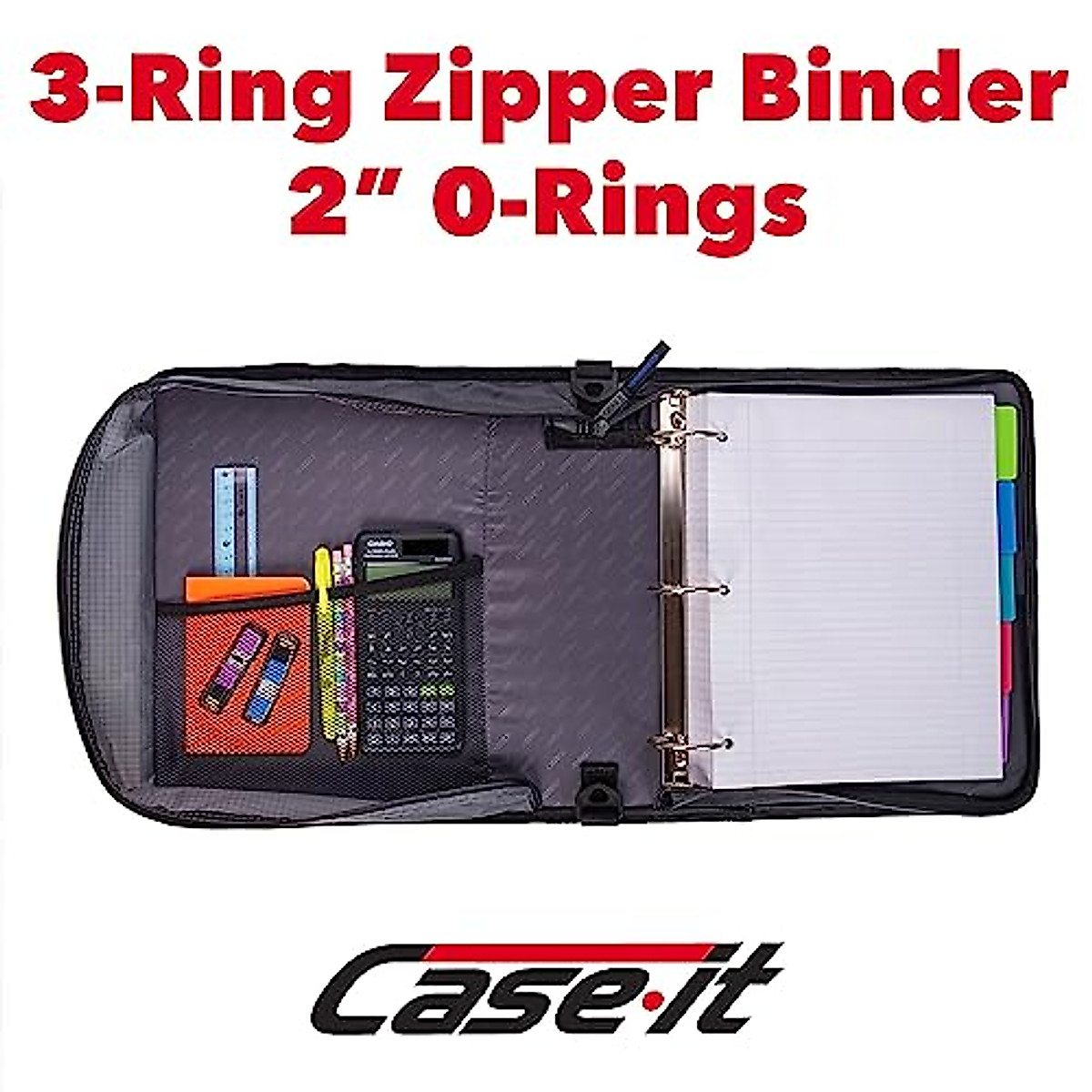 Case-it The Universal Zipper Binder - 2 Inch O-Rings Padded Pocket That Holds up to 13 Laptop/Tablet Multiple Pockets 400 Page Capacity Comes with Shoulder Strap Midnight Blue LT-007