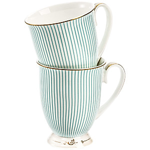 Dicunoy 2 Pack Bone China Mugs, 11oz Fine China Coffee Tea Cups with Gold Trim, Thin Vintage Cup with Pedestal for Valentine's Day, Mother's Day, Birthday, Anniversary, Christmas Gift