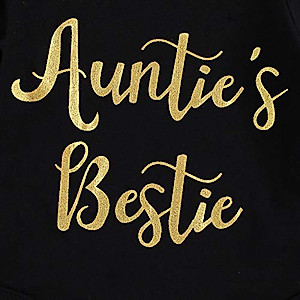 MAINESAKA Newborn Baby Girls 3pcs Outfit Set Auntie's Bestie Romper + Floral Pants Clothing Set(black + leopard 1,6-9 Months)