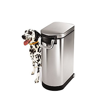 Simplehuman 35 Liter, 40 lb / 18.1 kg X-Large Pet Food Storage Container, Brushed Stainless Steel for Dog, Cat Food, and Bird Feed,Silver