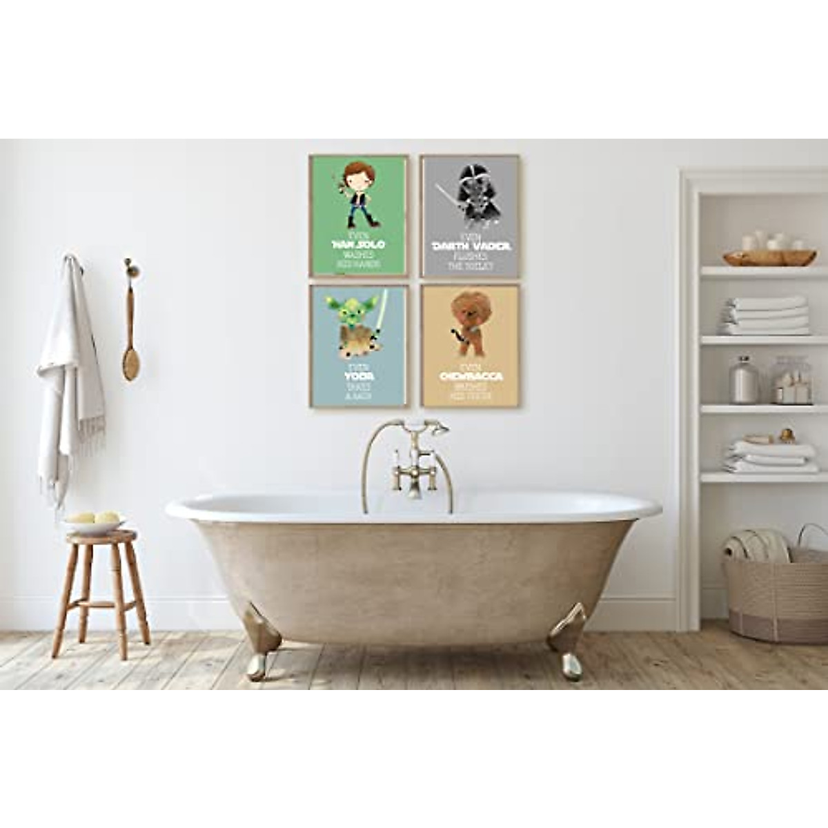 Silly Goose Gifts Even In A Galaxy Far Far Away - They Brush Teeth Take A Bath Wash Hands Bathroom Wall Art Decor (Set of Four)