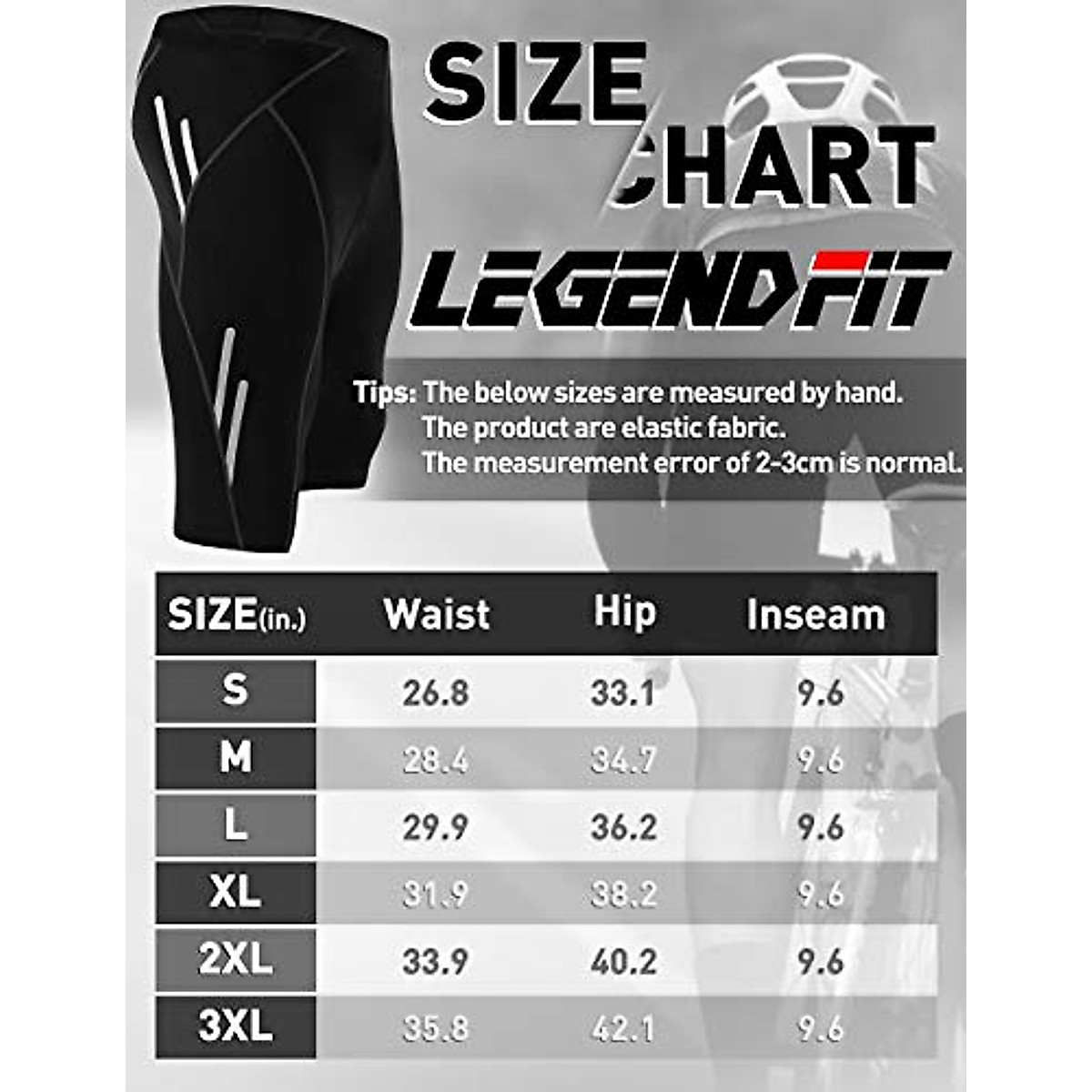 Legendfit Men's Cycling Shorts 4D Padded Bicycle Riding Half Pants MTB Road Bike Biking Tights Cycle Wear Pocket Black