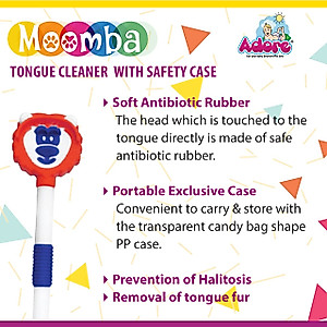 Adore Moomba Tongue cleaner with Safty case Best for child oral care, Multicolour (Pack of 5)