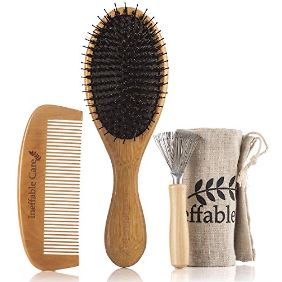 Boar Bristle Hair Brush set – Curved and Vented for Wet and Dry Detangling Hair Brush for Women Long, Thick, Thin, Curly & Tangled Hair Vent Brush - Stocking Stuffers Gift kit