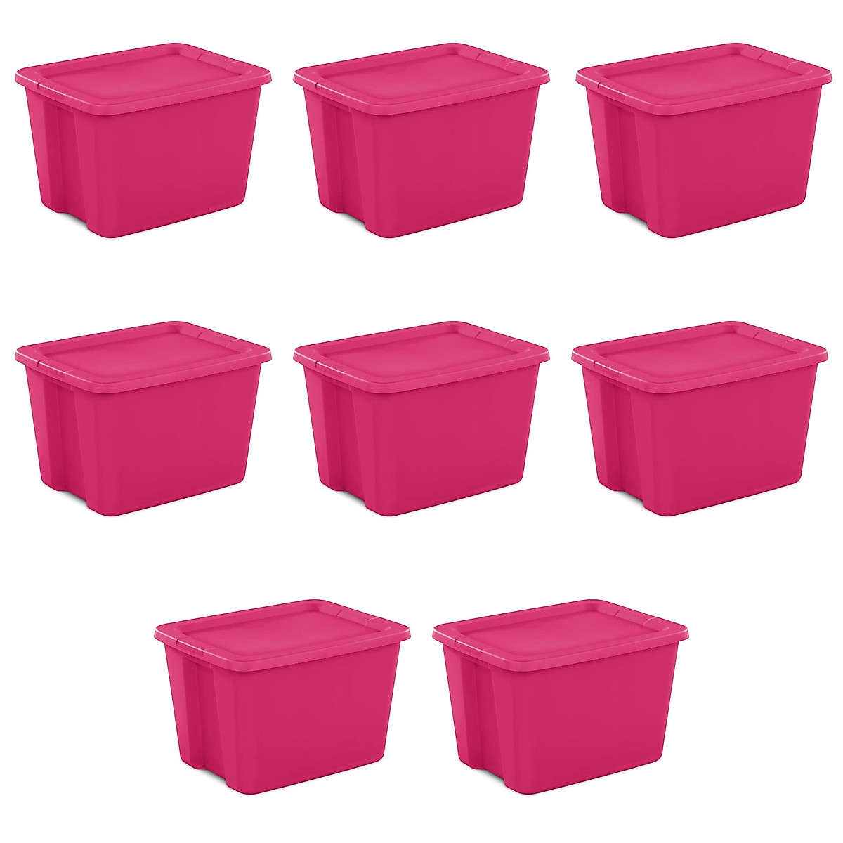 Birsppy 18 Gallon Tote Box Plastic, Fuchsia, Set of 8