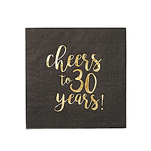 144-Piece Cheers to 30 Years Plates, Napkins, Cutlery, and Cups for Black and Gold 30th Birthday Party Supplies, Anniversary Decorations (Serves 24)