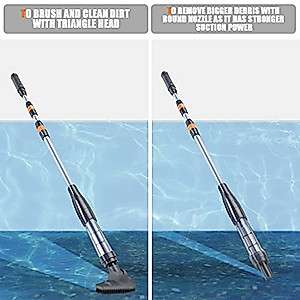 Handheld Pool Vacuum, 2200 mAh, 75+ mins Run time, 92'' Total Reach, Extendable Pool Cleaner, Twist Lock and Lightweight Design. Ideal for Spa, Small Swimming Pool Clean up, Gray