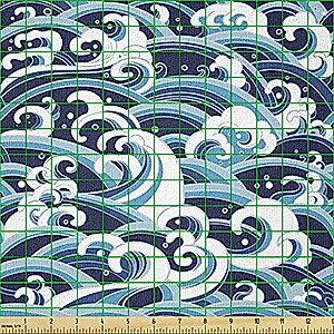 Ambesonne Japanese Wave Fabric by The Yard, Traditional Eastern Pattern with Waves of Water Foam Splashes, Stretch Knit Fabric for Clothing Sewing and Arts Crafts, 1 Yard, Blue Navy