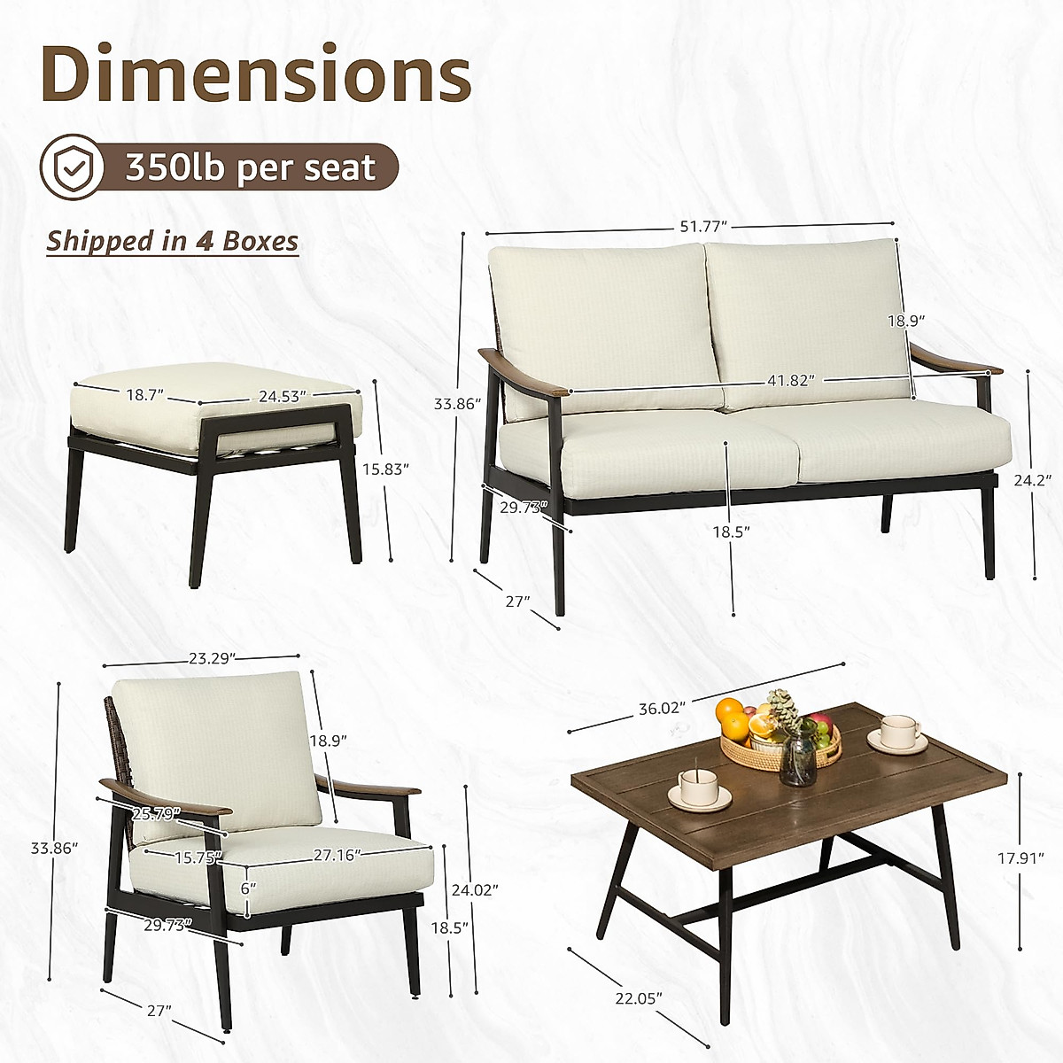 NATURAL EXPRESSIONS 6 Pieces Patio Furniture Set, Outdoor Furniture Sofa Sectional Modern Metal Patio Conversation Set with High Back Wicker Backrest & Loveseat for Balcony, Backyard, Deck, Porch
