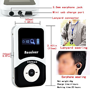 EXMAX EX-100 Wireless Tour Guide System Live Translator Microphone Church Translation Devices Simultaneous Interpreting Equipment Silent Conference Social Distancing (1 Transmitter 8 Receivers)