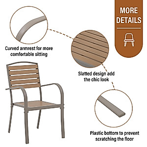 i-VTIES Patio Dining Chairs Set of 4,Outdoor Stackable Dining Chairs with Backrest & Armrest,Aluminum Frame Patio Furniture Chairs for Garden,Backyard,Lawn & Deck,Teak