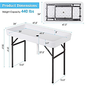 KOTEK Folding Ice Cooler Table with Matching Skirt & Drain Hose, Foldable Beverage Cooler Table Buffet Cooler Server, Portable Chill Table for Party, Picnic, BBQ, Camping
