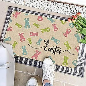 Artoid Mode Bunny Rabbit Easter Welcome Decoration Doormat, Seasonal Spring Low-Profile Rug Switch Mat for Indoor Outdoor 17x29 Inch