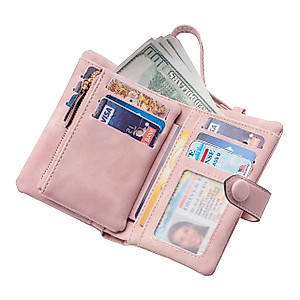COKOK RFID Blocking Small Women Wallet Soft PU Leather Ladies Wallets Bifold Purse Zipper Pocket Card Case Purse Mini Wristlet Clutch with Wrist