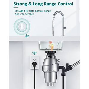HAPYTHDA Garbage Disposal Wireless Switch Kit, Remote Control Outlet, No Drilling On Sink Top, Wireless Switch Button Kit for Waste Disposal, 15A/1500W with 4000V Anti-Surge, 500 Feet RF Range