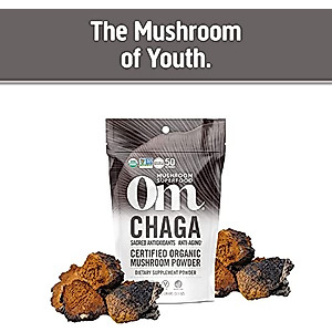 Om Mushroom Superfood Chaga Organic Mushroom Powder, 3.5 Ounce, 50 Servings, US Grown, Sacred Antioxidants & Immune Support, Superfood Mushroom Supplement