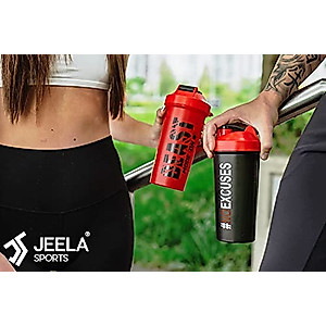 JEELA SPORTS - 2 PACK Protein Shaker Bottles for Protein Mixes With Shake Ball - 24 Oz, Dishwasher Safe Blender Shaker Bottles, Shaker Cup for Protein Shakes for Pre & Post Workout- Gifts, Gym
