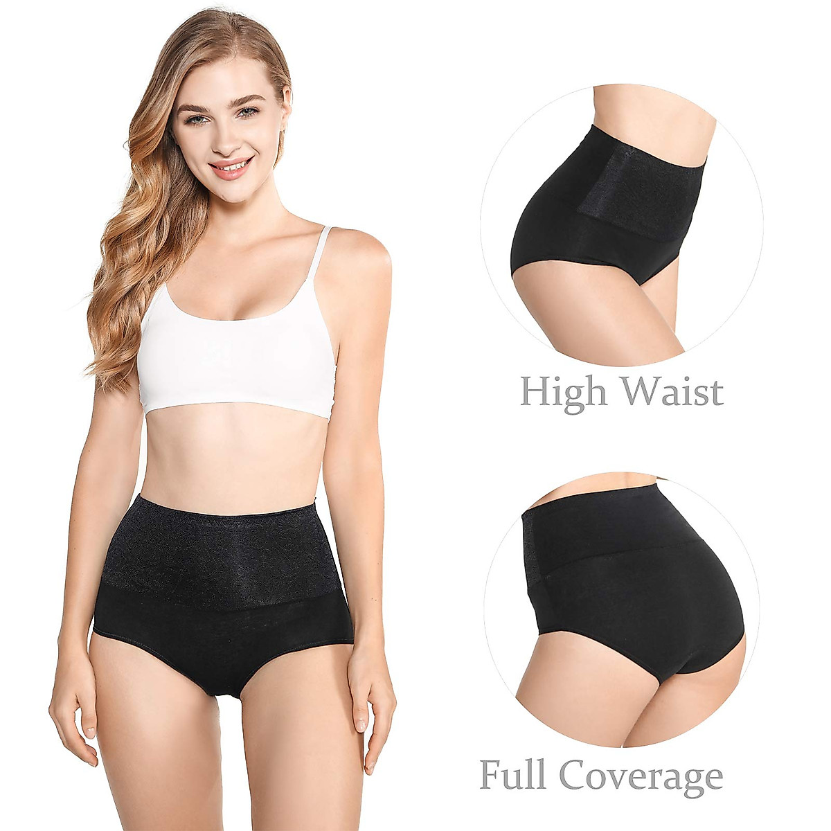3-Pack High Waist Tummy Control Panties for Women, Cotton Underwear No Muffin Top Shapewear Brief Panties (3-Pack, Medium)