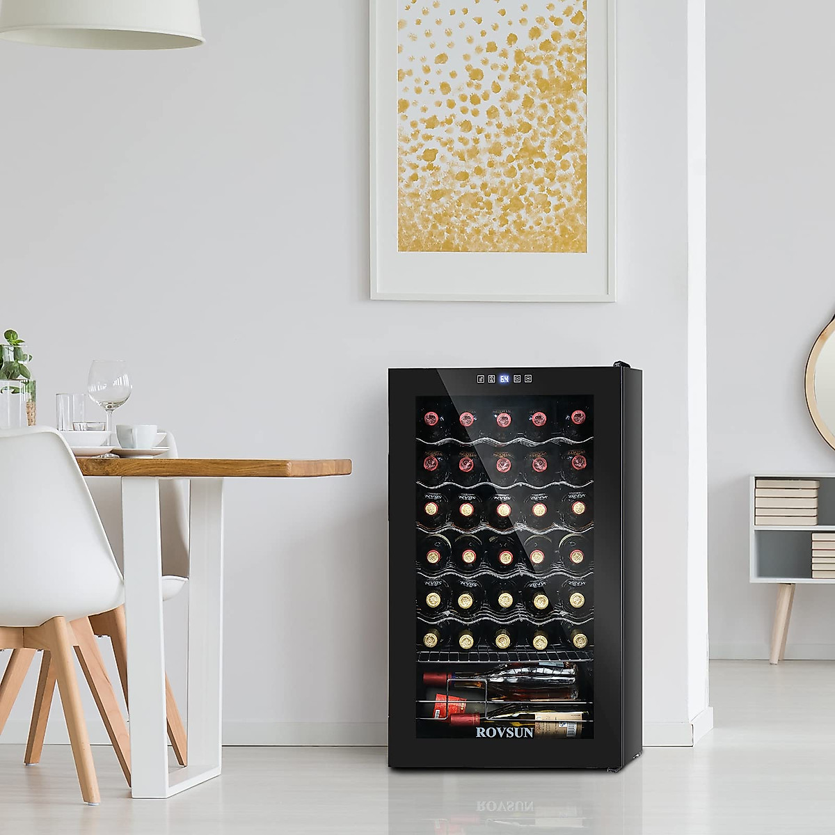 34 Bottle Wine Cooler Refrigerator, Freestanding Compressor Wine Chiller, Beverage Wine Fridge with Digital Temperature Control & Double-layer Glass Door for Red White Wine, Champagne, Beer