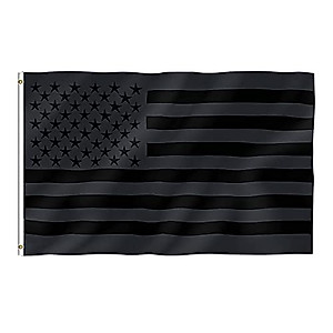 Black American Flags 3x5 ft - Vivid Color and Fade Proof - Canvas Header and Double Stitched - All Black US/USA Flag Polyester with Brass Grommets Outdoor Indoor (2 PACK)