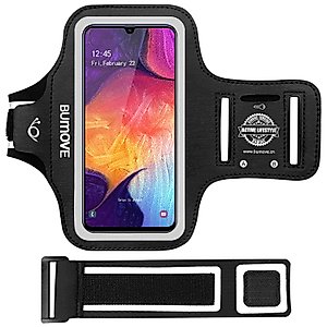 Galaxy A54, A14, A13, A12 Armband, BUMOVE Gym Running Workouts Sports Phone Arm Band for Samsung Galaxy A53 A32 A14 A13 A12 A03s with Card Holder (Black)