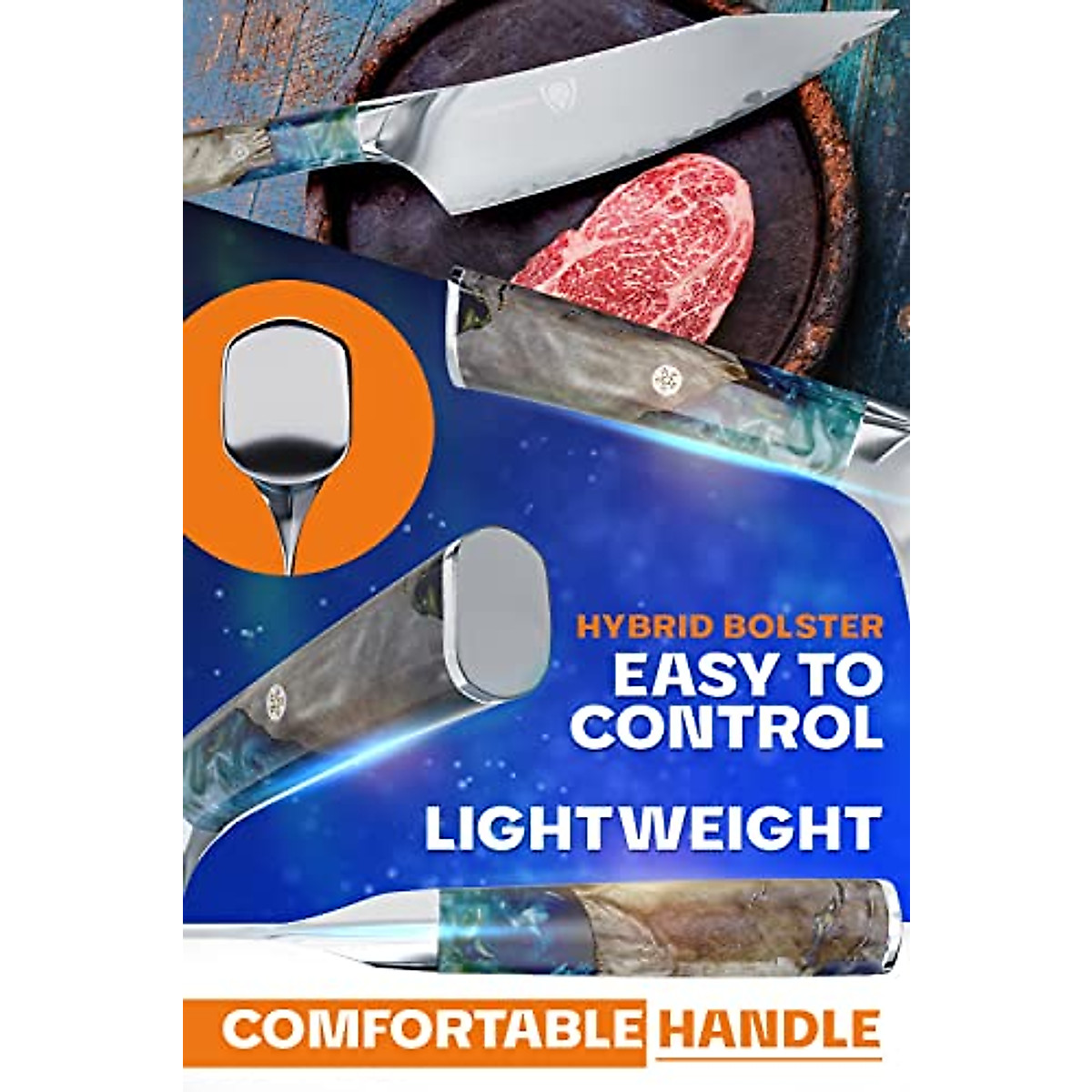 Dalstrong Chef Knife - 8 inch - Valhalla Series - Premium 9CR18MOV HC Steel - Celestial Resin & Wood Handle - Razor Sharp Kitchen Knife - Professional Use - w/Leather Sheath