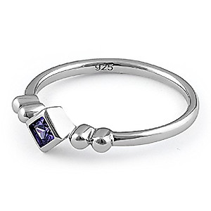 Heartbeat Sterling Silver Geometric Diagonal Polygon 8 Color Princess-Cut Collection Ring - (Size 3-11) (Amethyst CZ FEB.Birthstone, 7)