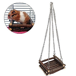 Goick Hamster Hammock-Wooden Hamster Swing Hammock Small Pet Toy Molar Supplies Pet Cage Accessories
