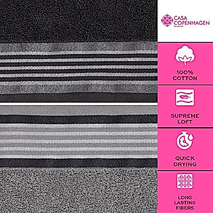 CASA COPENHAGEN, Designed in Denmark, 550 GSM, 12x12 Inches, Washcloths Towels, Set of 24 Towels, Super Soft and Absorbent, Egyptian Cotton Towels for Bathroom & Kitchen - Silver Grey and Dark Grey