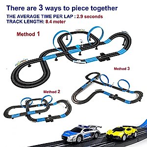 AGM MASETCH High Speed Series Tram Dual Track Set, 8.4m Electric Track with 3 Vehicles Slot car Racing, Comes with 2 Hand Controls and Track Parts and a Lap Counter