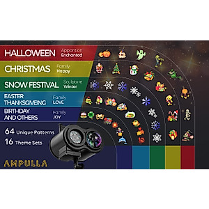 Projector Lights, Ampulla Christmas Halloween Holiday Ocean Wave Projector Lights 2-in-1 26 HD Effects 16/24 Pattern Slides Outdoor Indoor Xmas Theme Party Yard Garden Decorations… (16 HD Slides)