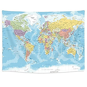 Educational World Map Tapestry Wall Art Hanging for Students Kids Boys Teachers, Map of the World Countries and Major Cities Wall Tapestry Educational Tapestry for School Classroom Office Home Bedroom Dorm