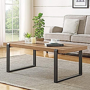 FOLUBAN Rustic Coffee Table,Wood and Metal Industrial Cocktail Table for Living Room, 47 Inch Oak