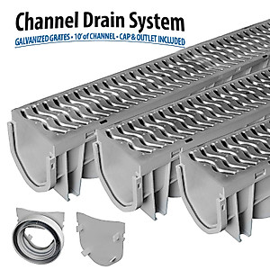 Source 1 Drainage Trench & Driveway Channel Drain with Galvanized Steel Grate - 3 Pack