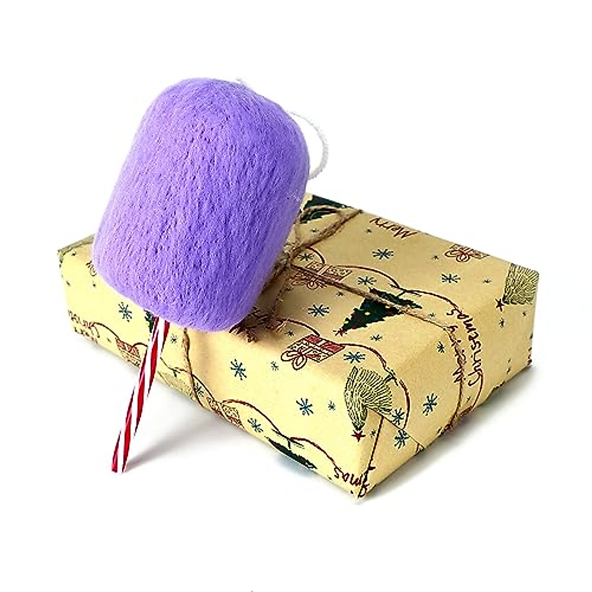 4 PCS Large Cotton Candy Ornaments for Christmas Tree Hanging Candy Decorations Wool Felt Lollipop Ornament for Xmas Tree Home Holiday Party Decor (4)