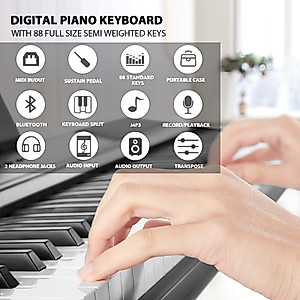 MUSTAR Digital Piano 88 Key Weighted with Stand, 88 Key Semi Weighted Keyboard Piano MEP-1100, Electric Piano Keyboard 88 Keys for Beginners, 2x25W Stereo Speakers, Case, Sustain Pedal, ABS, Black