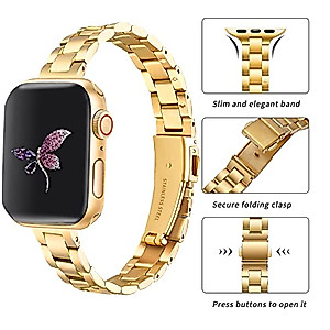 Camofit Compatible with Apple Watch Band 38mm 40mm 41mm, Metal Stainless Steel Adjustable Replacement Watchband Compatible with iWatch Ultra SE Series 8 7 6 5 4 3 2 1 (41mm 40mm 38mm, Gold)