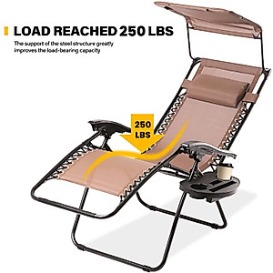 BMS Lounge Chairs with Canopy Cup Holder for Patio Balcony Poolside, Brown