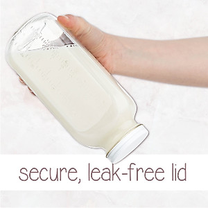 32oz Square Glass Milk Bottle with White Metal Airtight Lids - Vintage Reusable Milk Jugs - Dairy Drinking Containers for Milk, Yogurt, Smoothies, Kefir, Kombucha, and Water- by kitchentoolz