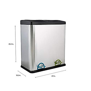 Unknown1 60 Liter 2 Compartment Stainless Recycle Bin Silver Rectangle Steel Removable Liner